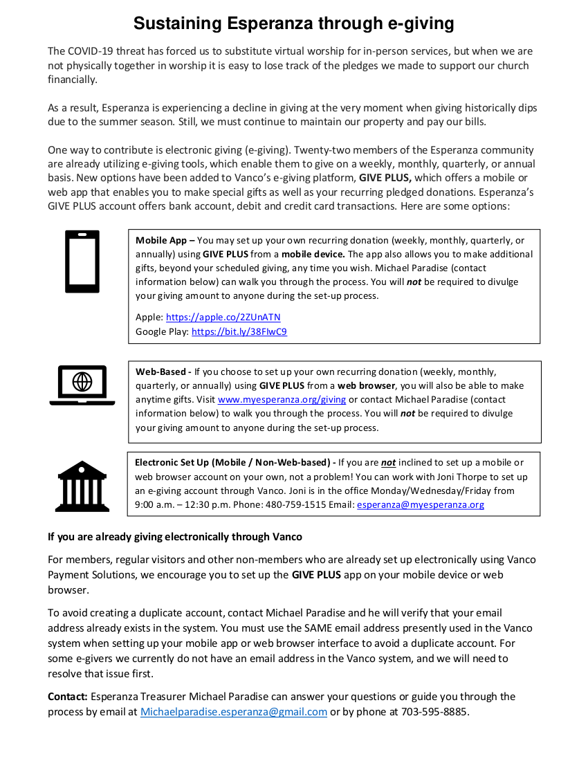 How to Set Up Electronic Giving – Esperanza Lutheran Church